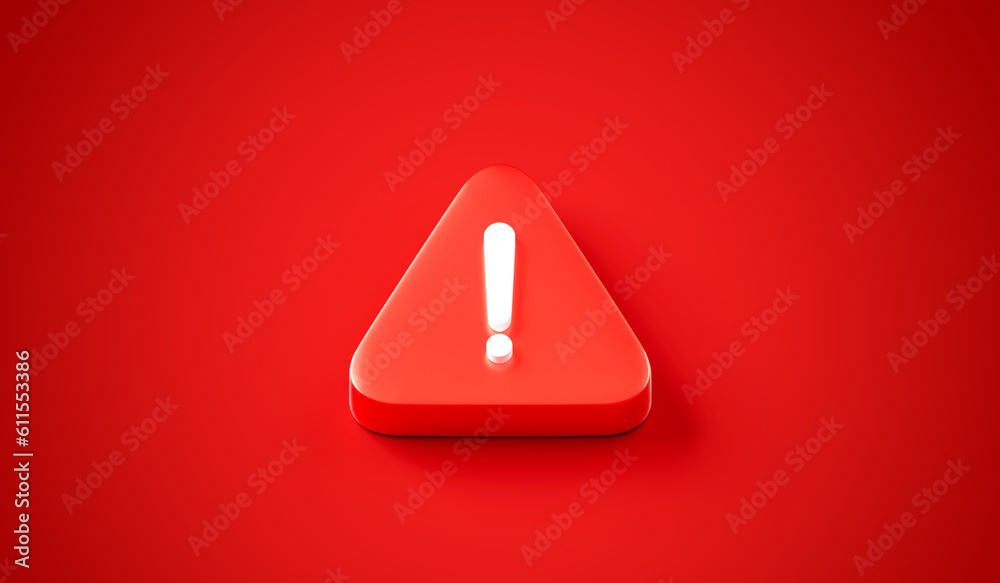 Exclamation mark 3d icon on red attention background with message ...