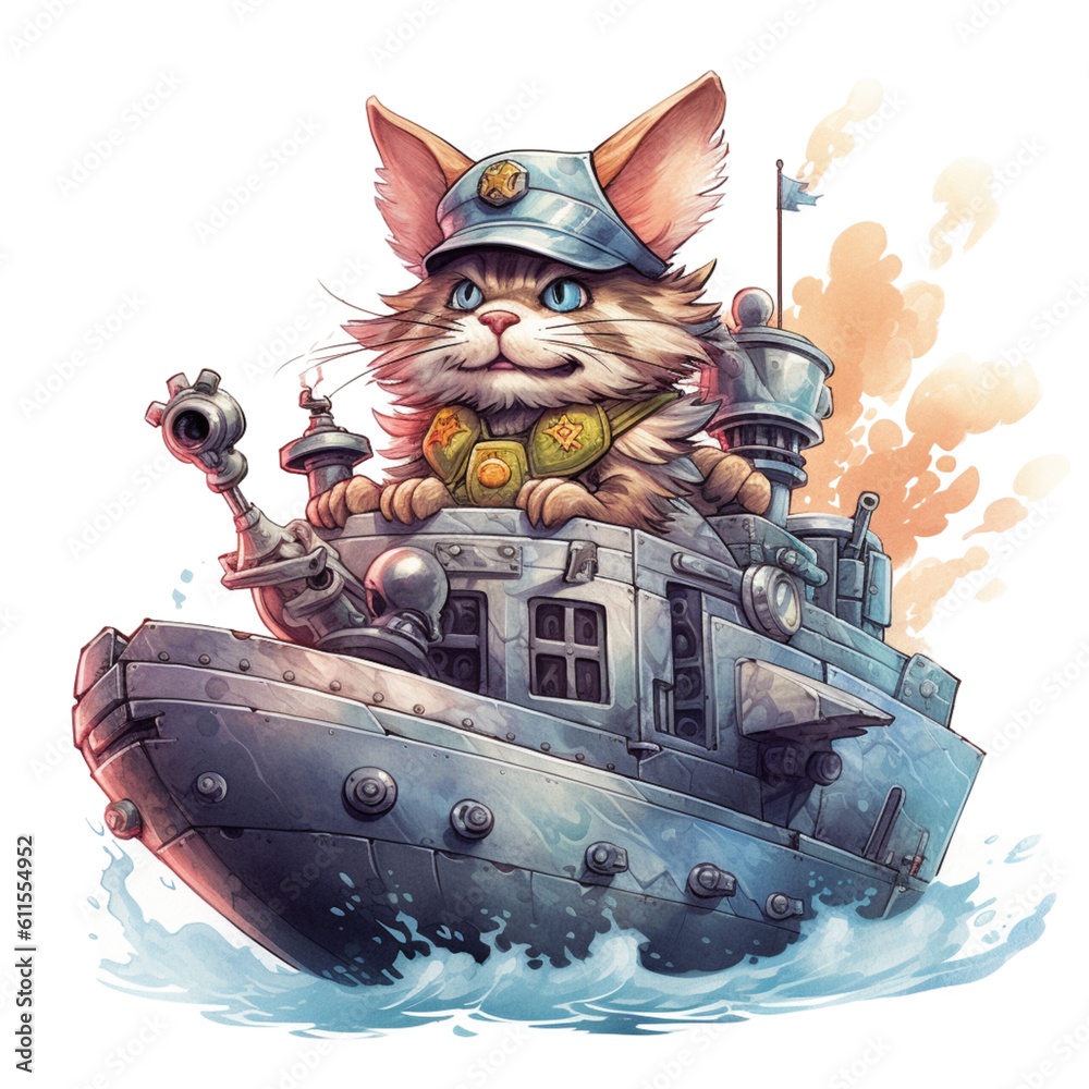 Cat as a Captain Transparent PNG, Cute Animal illustration Collection ...