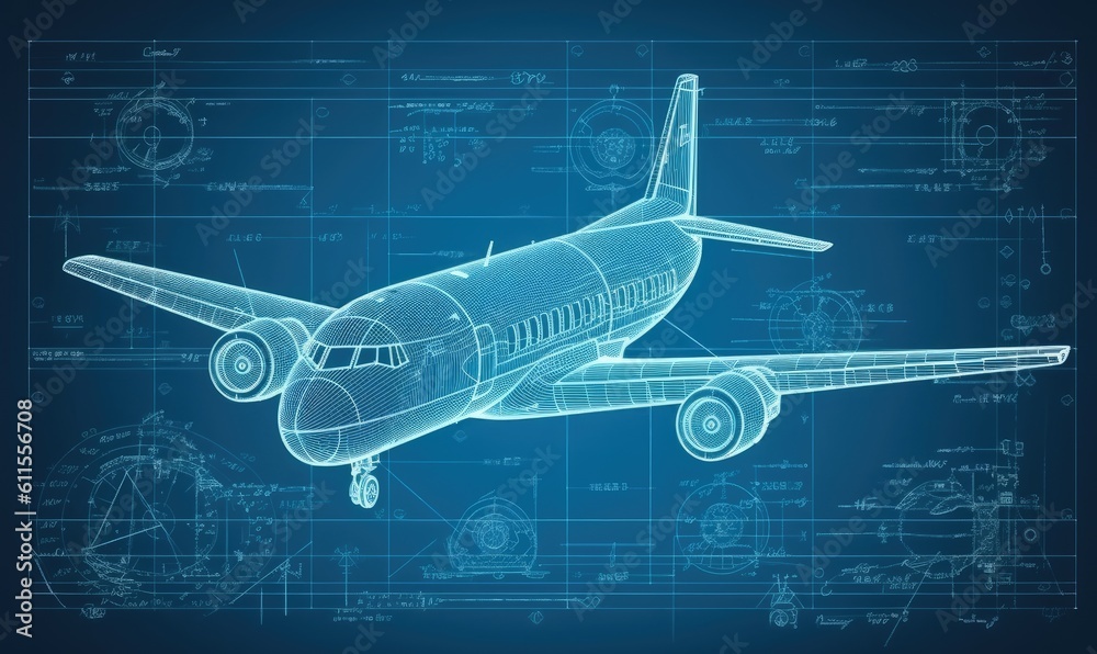 Comprehensive plane technical drawing presented in an informative ...