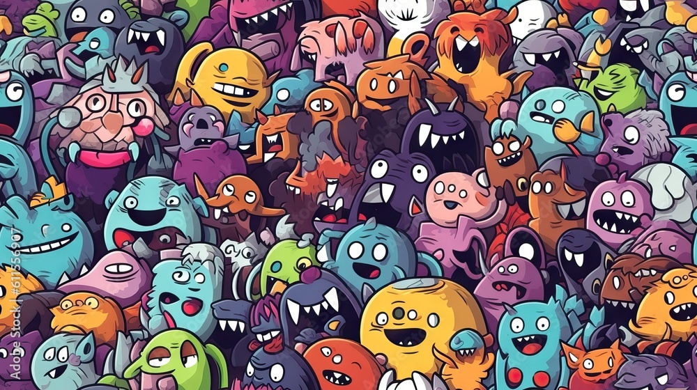 Flat color illustration of a stack of Halloween monsters. The image ...