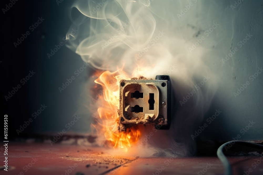 Electrical short circuit. Failure caused by burning wire and rosettes ...