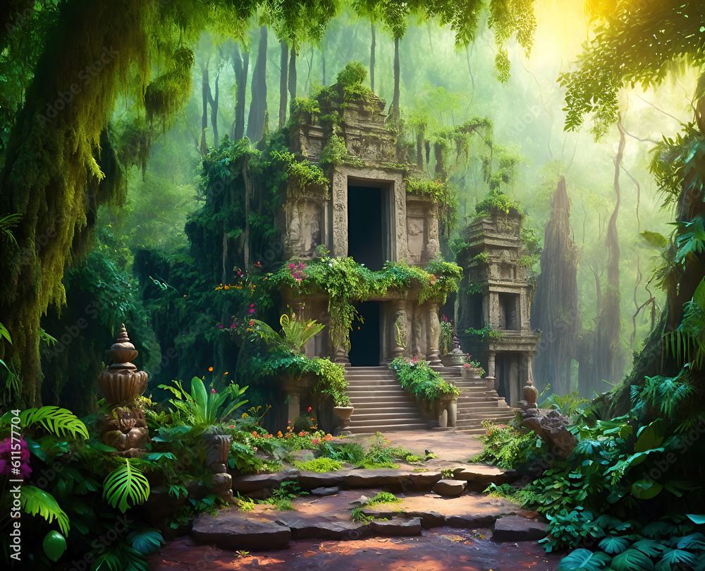 Aztec temple ruins in the jungle illustration. Generative Ai. Stock ...