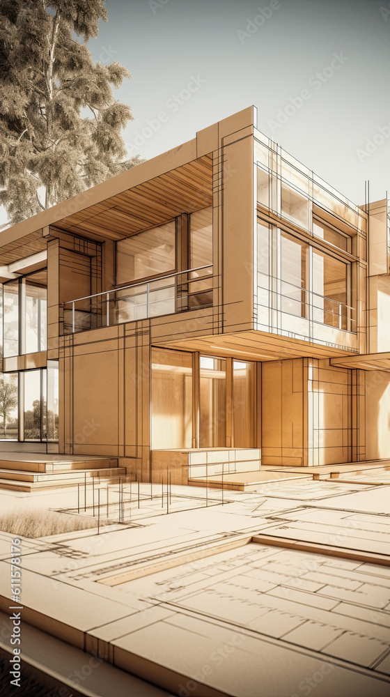 3D illustration architecture building construction perspective design ...