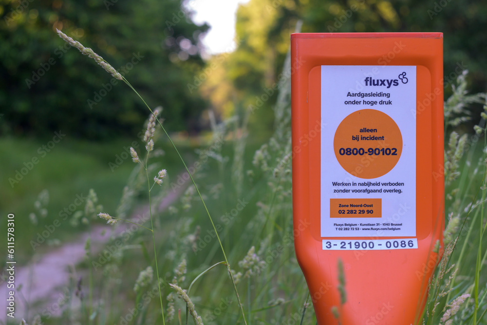 Fluxys gas pipeline indication in the nature of Antwerp North region ...