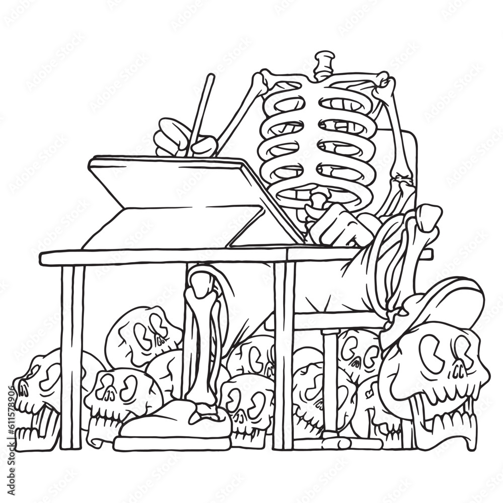 Cartoon drawing headless skeleton coloring illustration Stock Vector ...