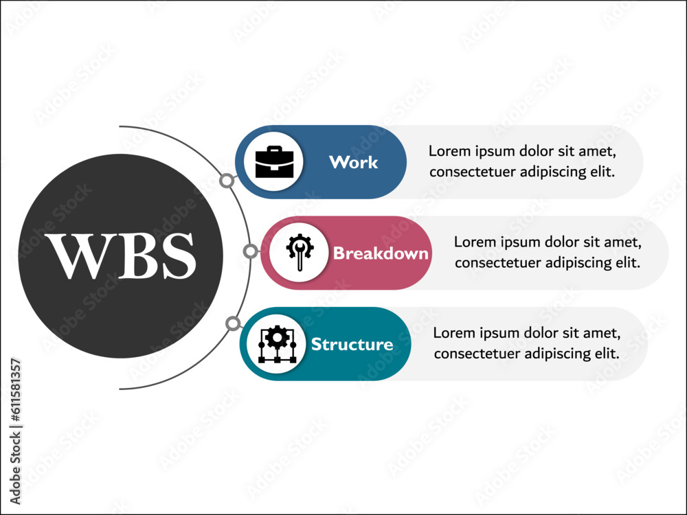 WBS - Work Breakdown Structure Acronym. Infographic template with icons ...