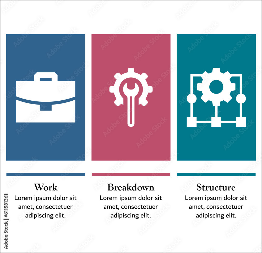 WBS - Work Breakdown Structure Acronym. Infographic template with icons ...