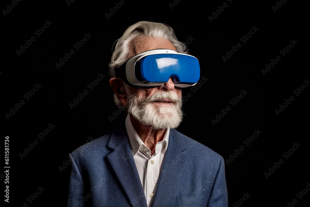 Old man using VR glasses created with Generative AI technology foto de ...