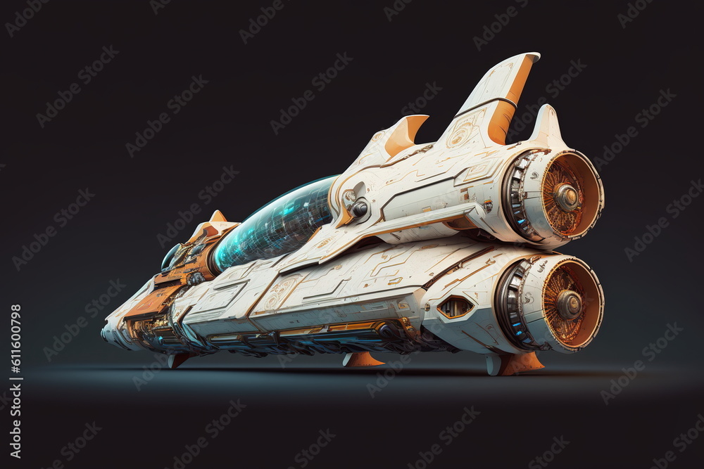 Wondrous high-speed small sci-fi spaceship racer with powerful engine ...