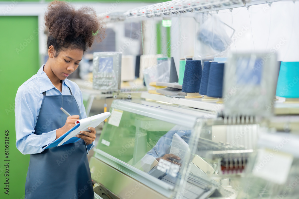 Half body portrait of American female designer, weaver Designing and ...