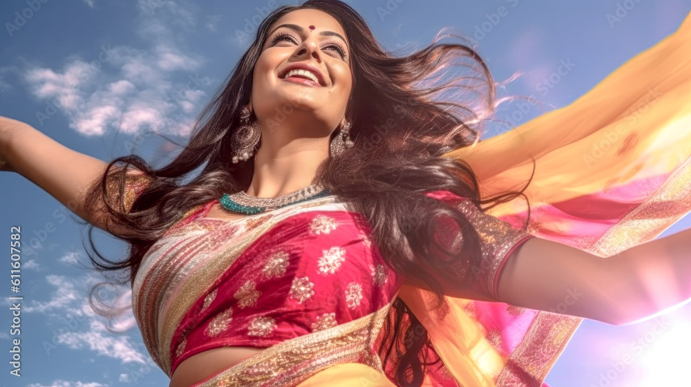 Beautiful Young Indian Woman Dance Laughs and is Happy Generative AI Digital Art Illustration ...