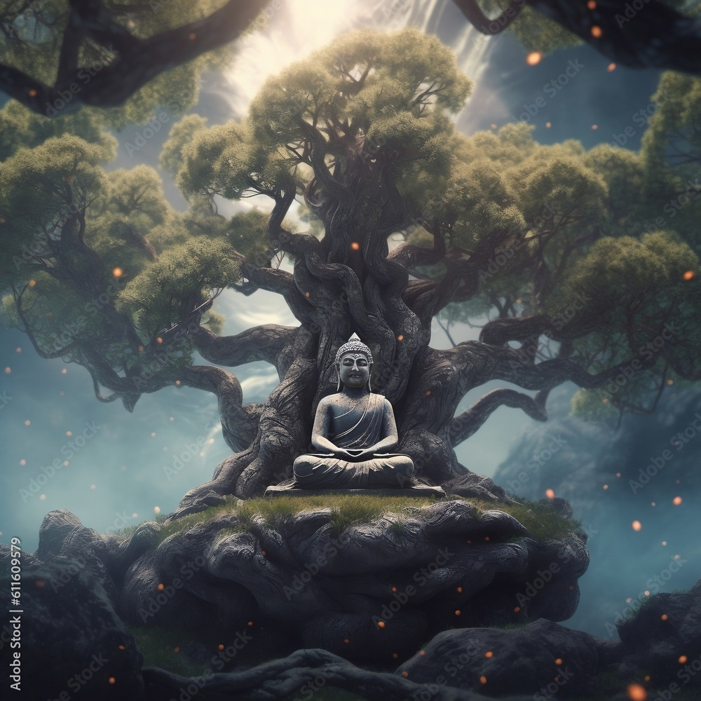 buddha under the bodhi tree Stock Illustration | Adobe Stock