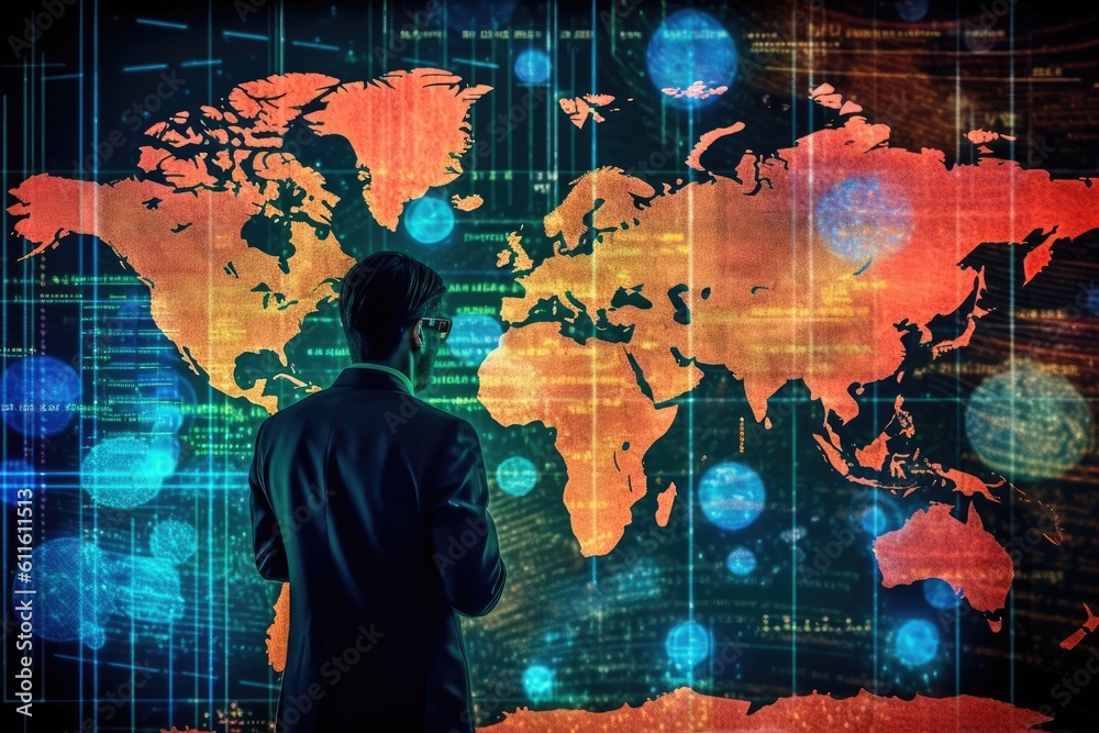 Map of the world with trading indicators Stock Illustration | Adobe Stock