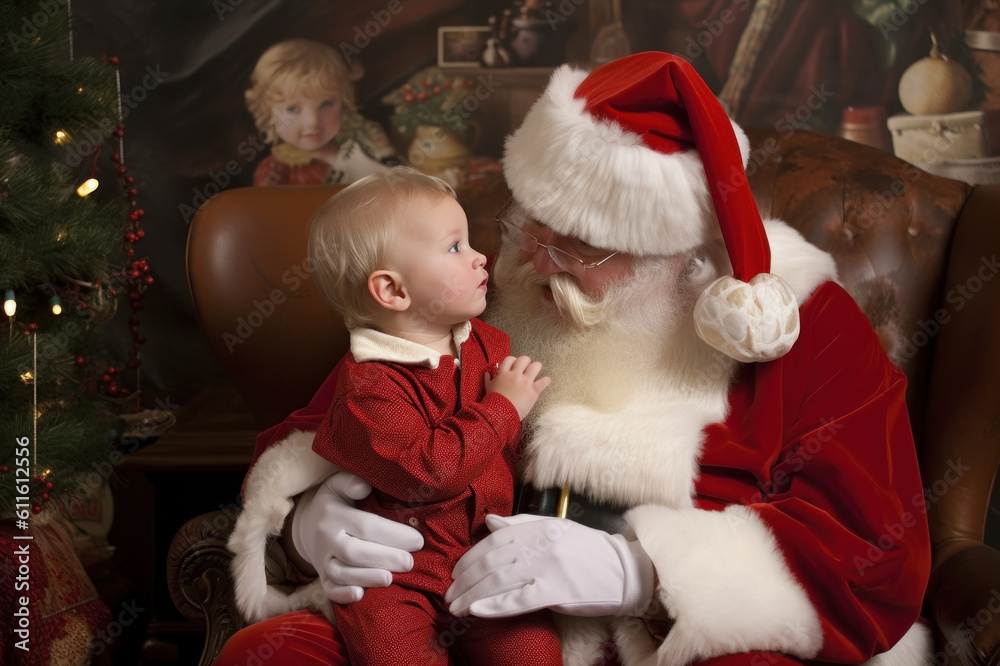 Santa Claus and Child in Rustic Christmas Setting - Photo Art Created ...