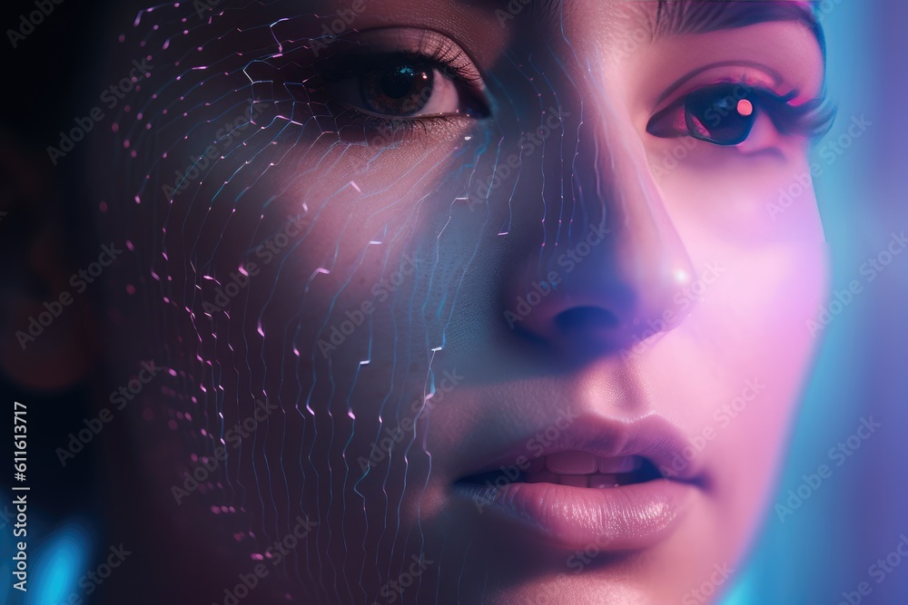 Person's face uses of computer vision technology to analyze and ...