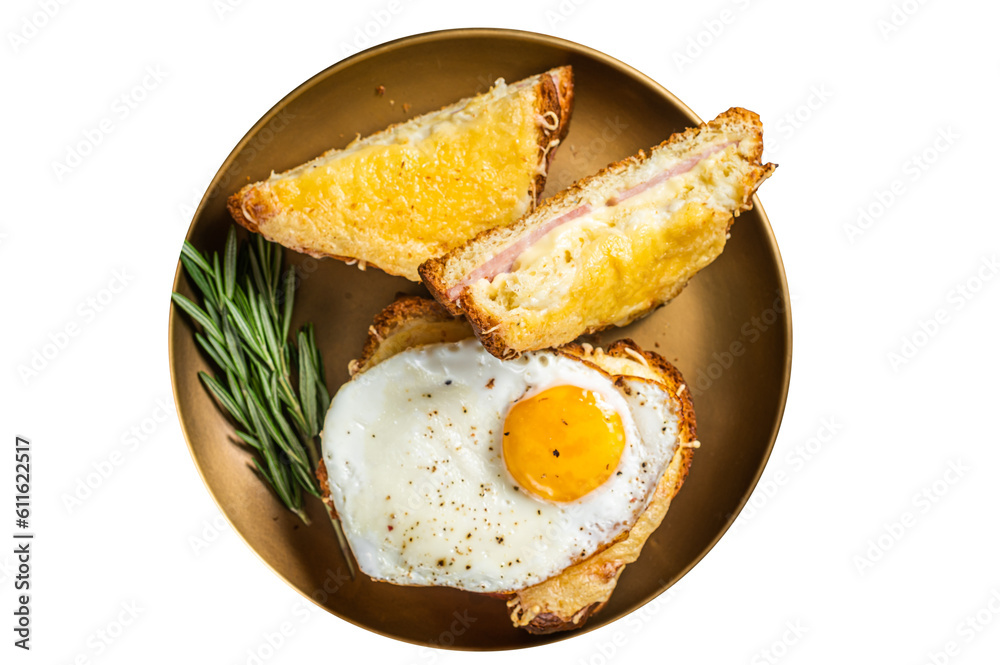 Croque monsieur and croque madame sandwiches with sliced ham, melted ...