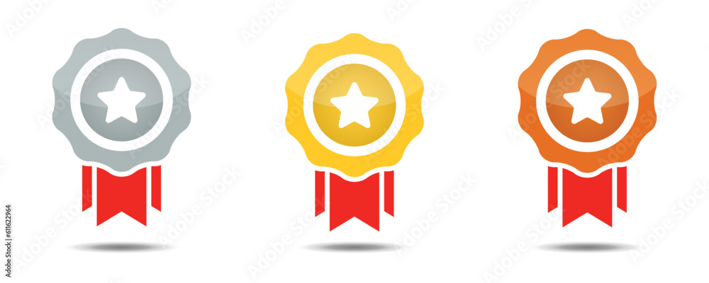 Gold, silver and bronze badge icon set in trendy flat style, Reward ...