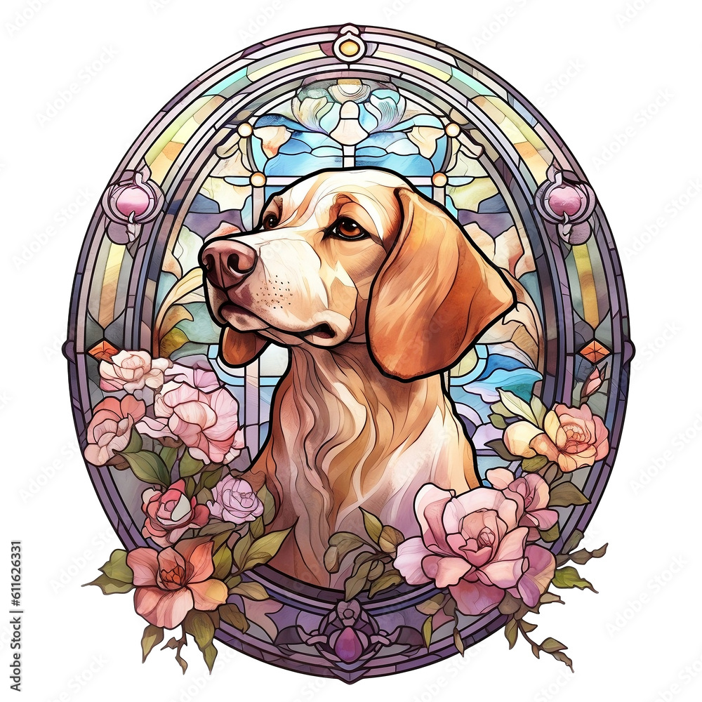 Stained Glass Gothic Dog Watercolor Clipart, Fantasy Dog with Flower ...