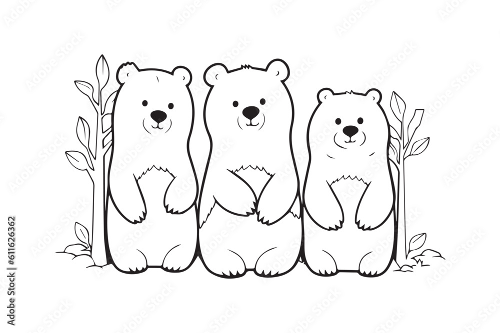 Cute Bear Coloring Pages, Kids Coloring Book, Bear Vector Character ...