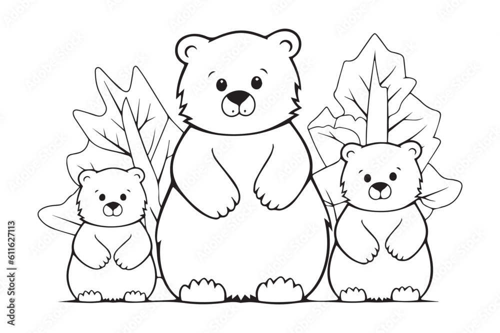Cute Bear Coloring Pages, Kids Coloring Book, Bear Vector Character ...
