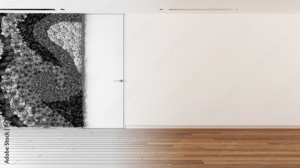 Architect interior designer concept: hand-drawn draft unfinished ...