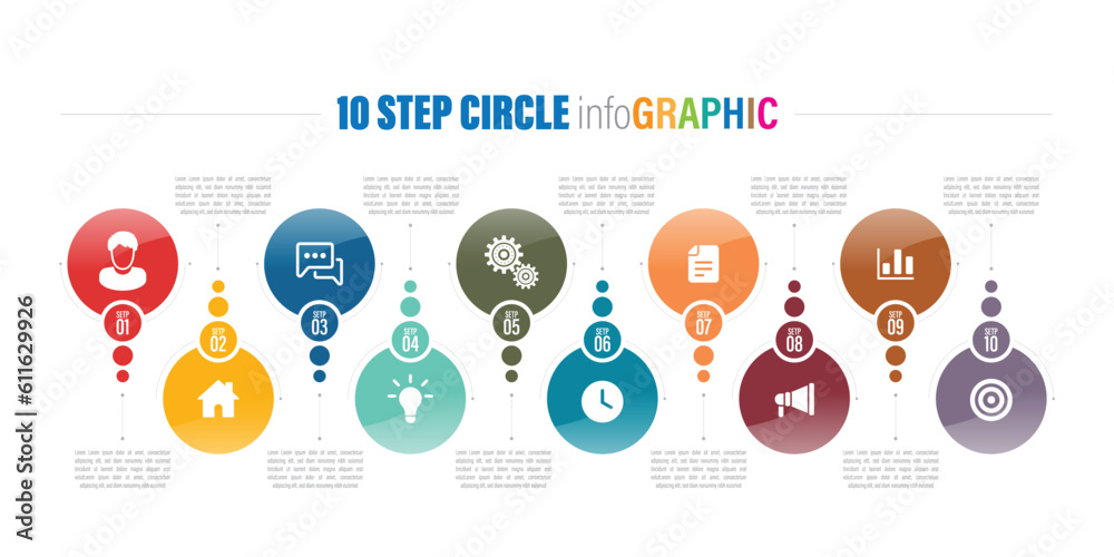 10 to 8 step process modern circle infographic diagram. elegant ...