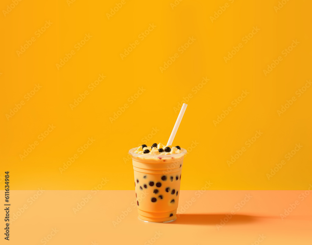 Bubble Tea on yellow background. Glass of bubble tea. Yellow bubble tea ...