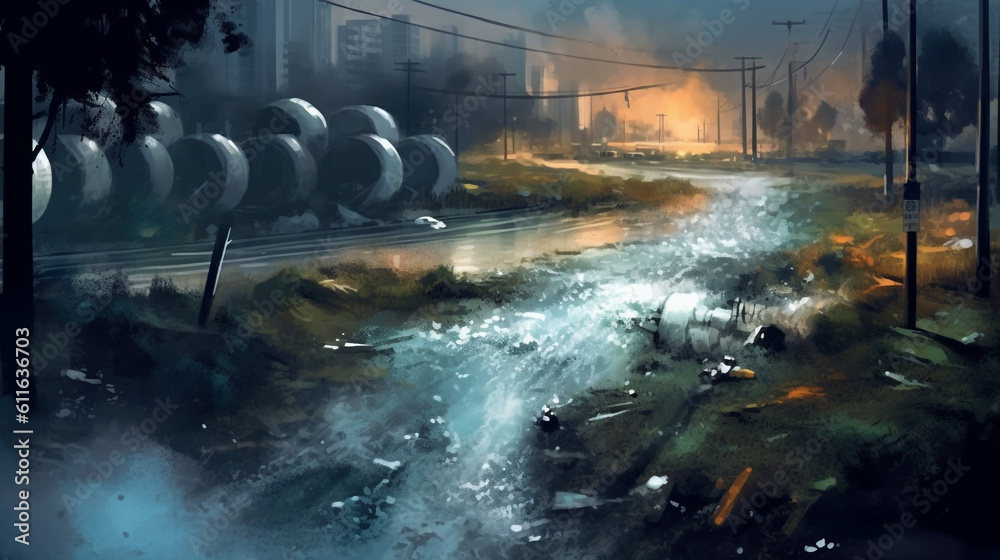 combined sewer overflow (CSO), with a torrential downpour causing ...