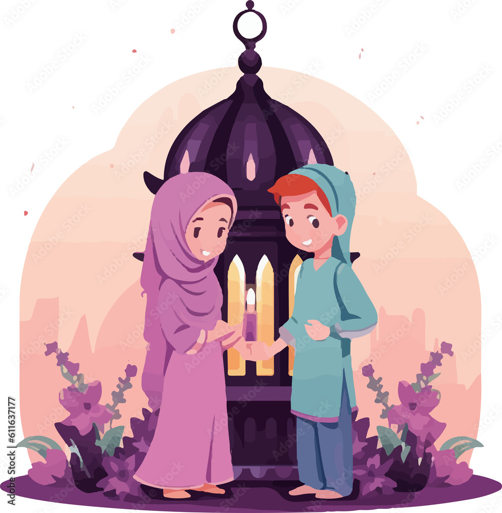 islamic kids celebration eid event clipart element sticker Stock ...