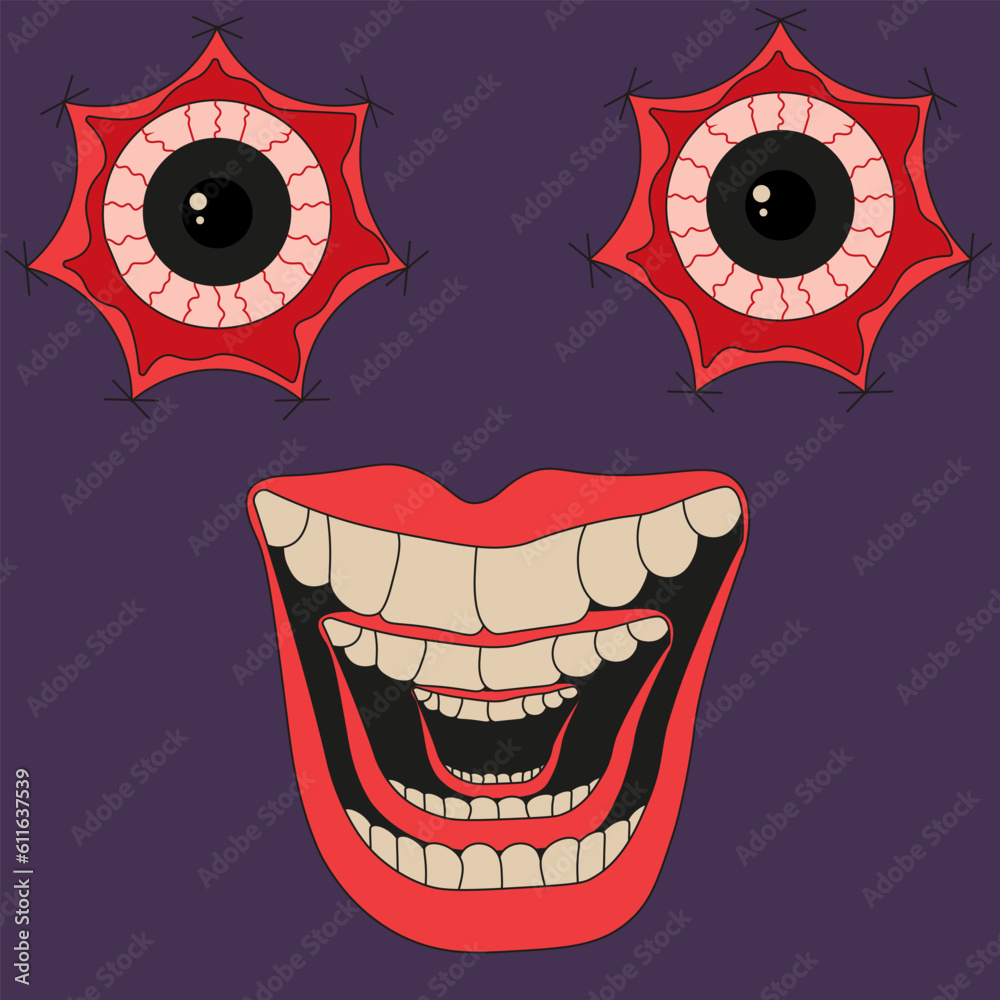 Scary card with Open Mouth and upside-down Eyes. Horror face silhouette ...