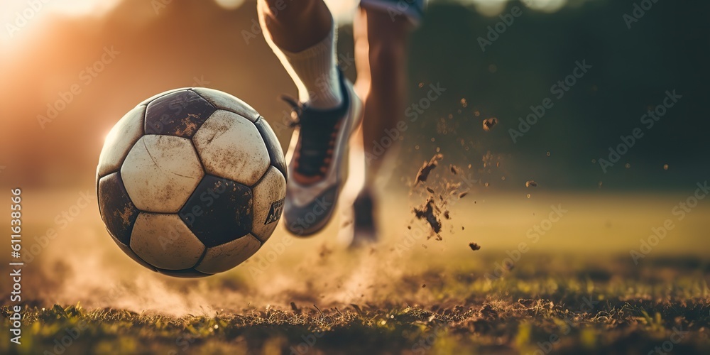 AI Generated. AI Generative. Soccer football ball foot kick motion game ...