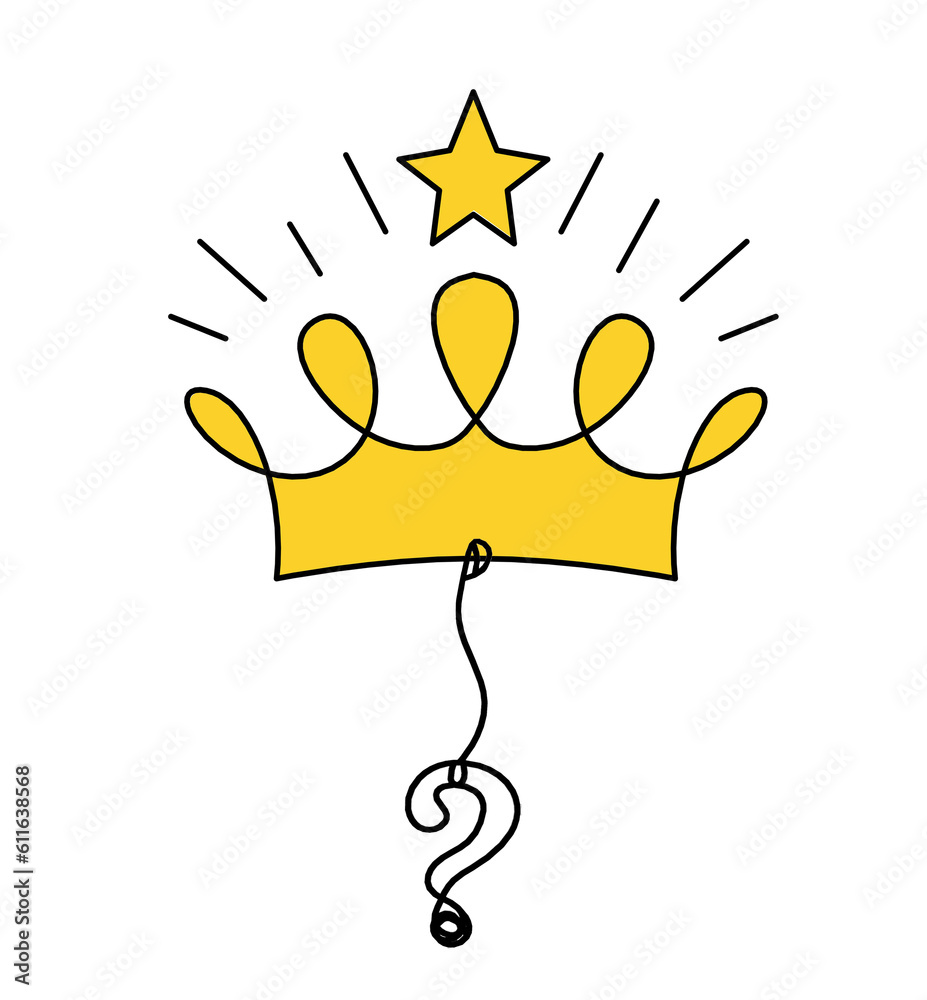 Abstract color crown with question mark as line drawing on white Stock ...