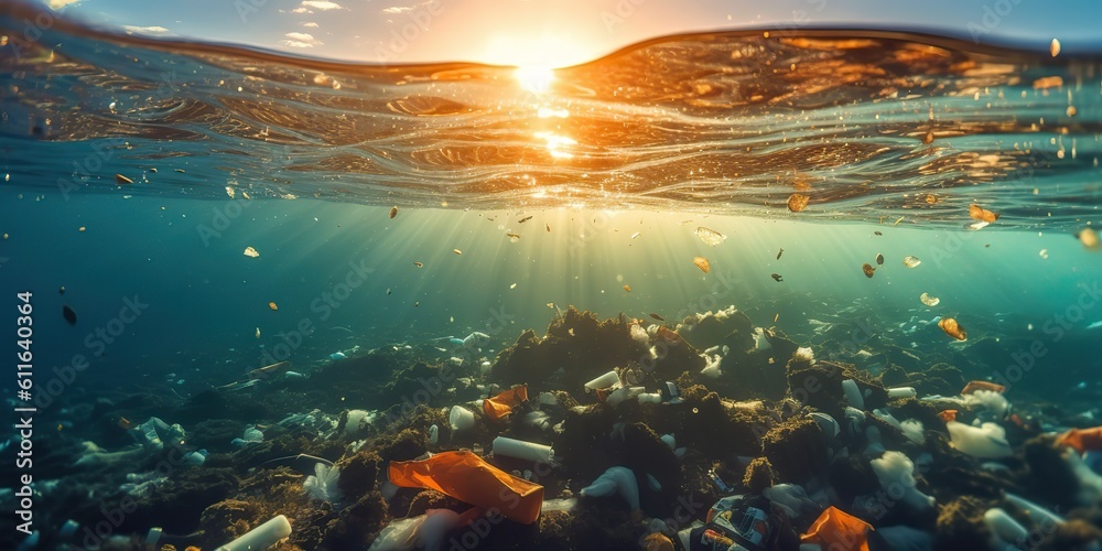 AI Generated. AI Generative. Plastic ecology ocean sea water underwater ...