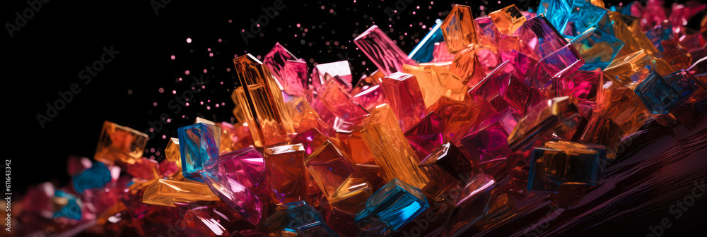 elements of minerals, crystals, neon, crystals and dust, chaotic shapes ...