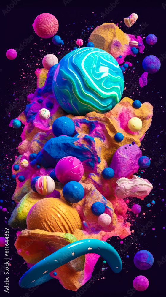abstract art elements of slime and liquid,crystal, spheres, chaotic ...