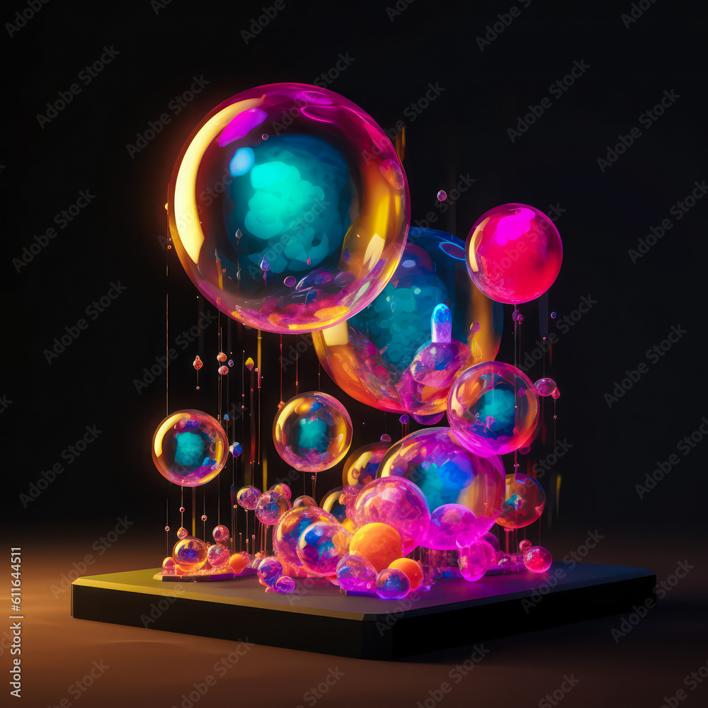 abstract art elements of slime and liquid,crystal, spheres, chaotic ...
