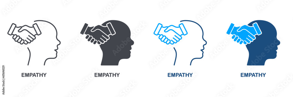 Empathy and Compassion Silhouette and Line Icon Set. Emotional Solace ...