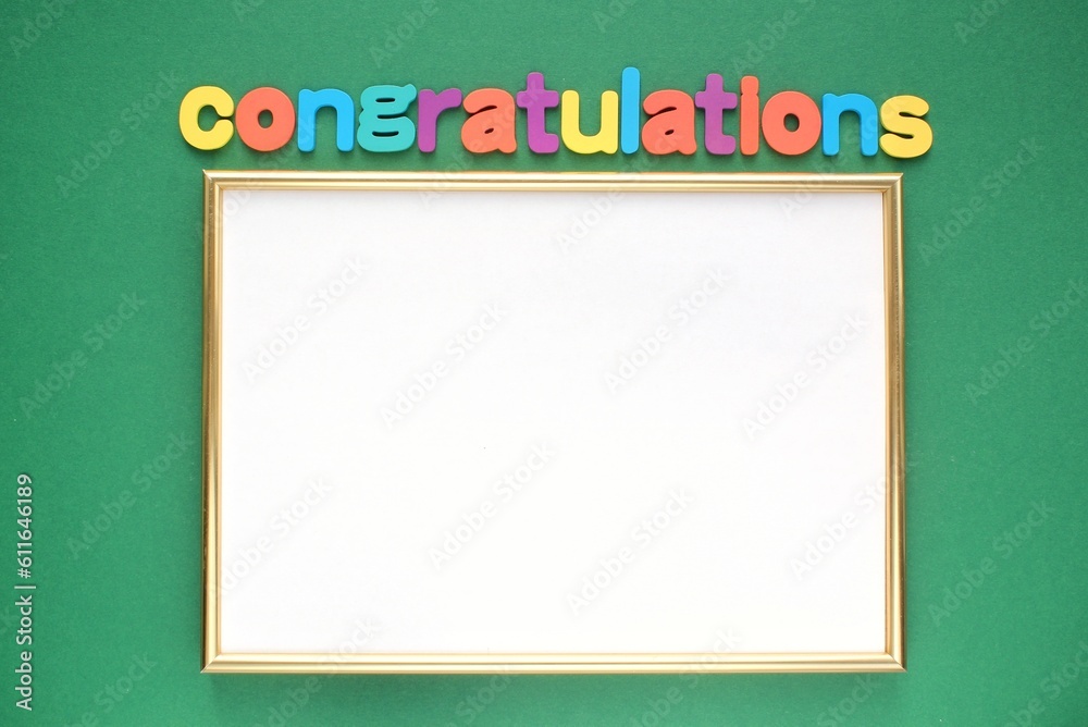 Colorful alphabet word Congratulations and frame on green background ...