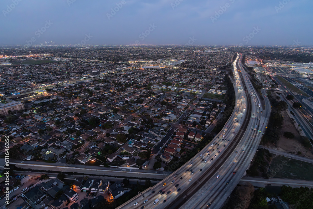 Night aerial view of the 105 freeway in Los Angeles California. Stock ...