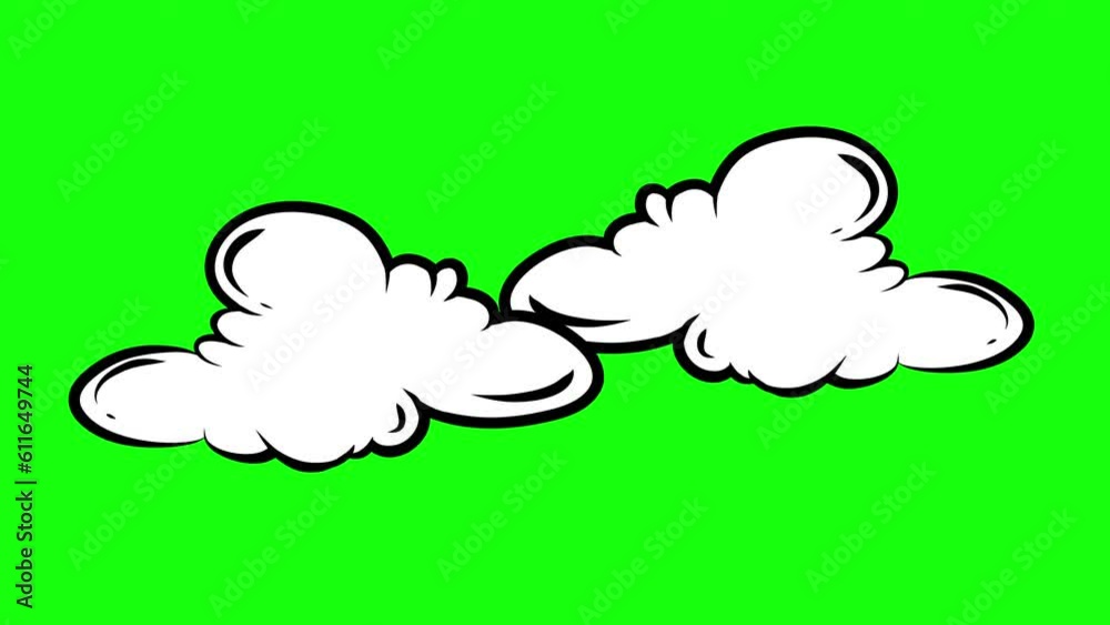 Two Moving Clouds Animated Cartoon Clouds Looped Isolated on Green Chroma key Backdrop Natural ...