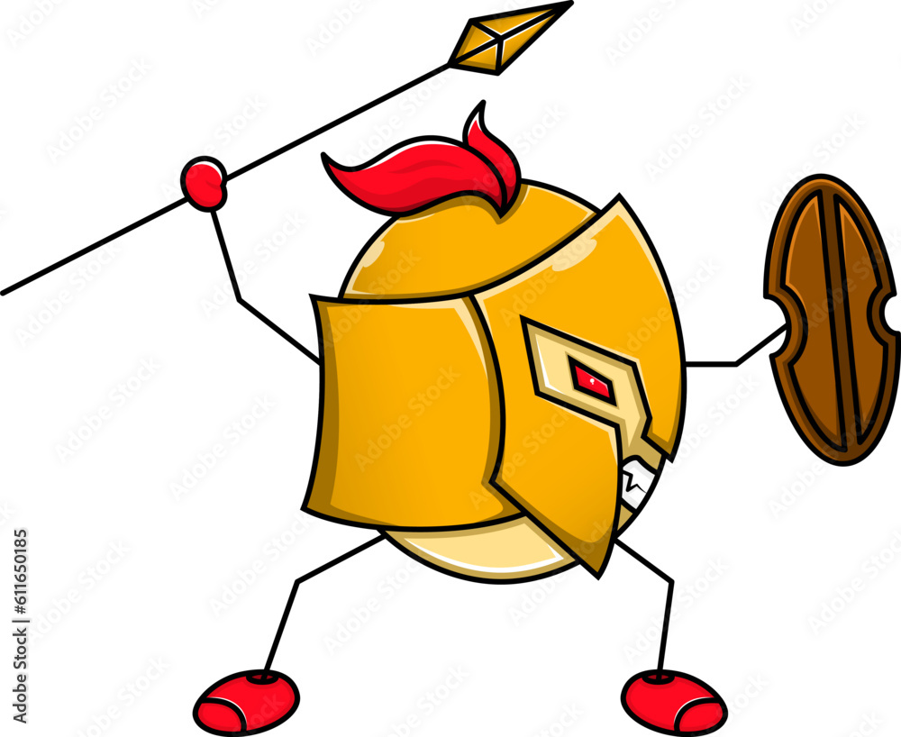 illustration of spartan cartoon ready to fight holding spear and shield ...
