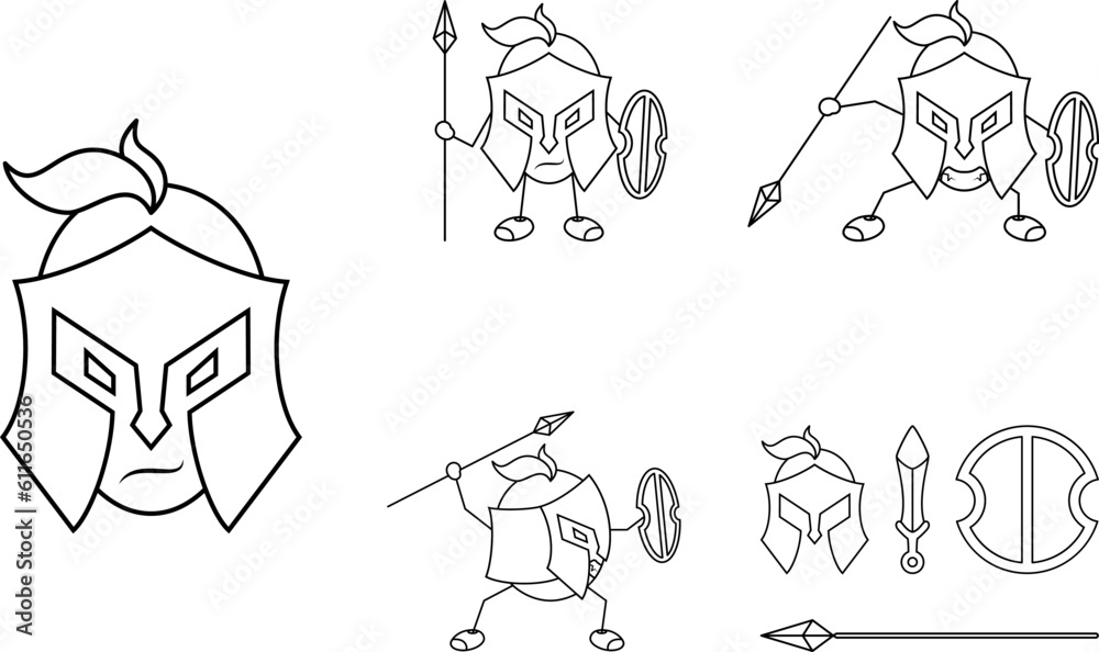 collection of spartan line art illustration. vintage, mascot, emoticon ...