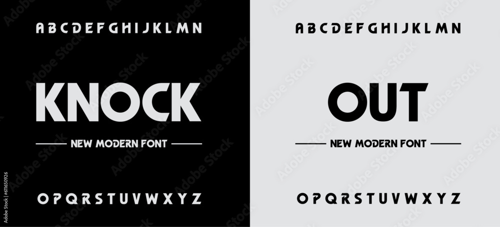 KNOCK OUT, Sports minimal tech font letter set. Luxury vector typeface ...