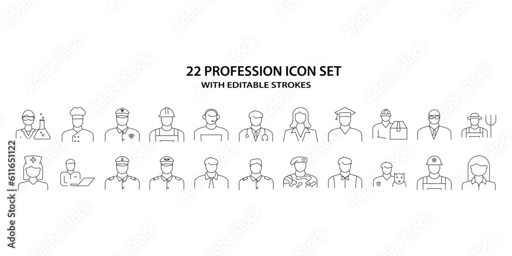 Profession icon set. Line icons about avatar professions. Vector image ...