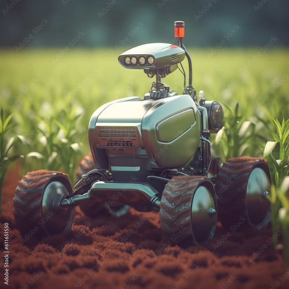 Agronomic robot. Smart robotic farmers concept. Farm automation. Modern ...
