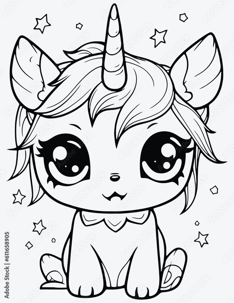 Unicorn coloring page for kids, Cute kawaii unicorn coloring page ...
