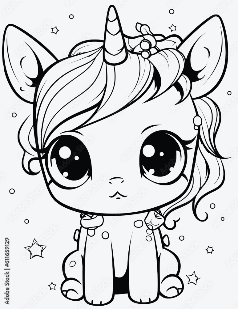 Unicorn coloring page for kids, Cute kawaii unicorn coloring page ...
