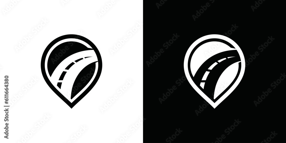 road map logo design template, location point and route map icon vector ...