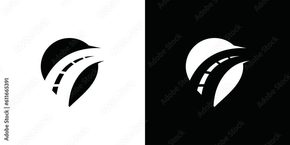 road map logo design template, location point and route map icon vector ...