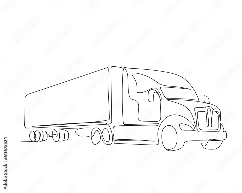 Continuous one line drawing of city cargo truck. Delivery truck line ...
